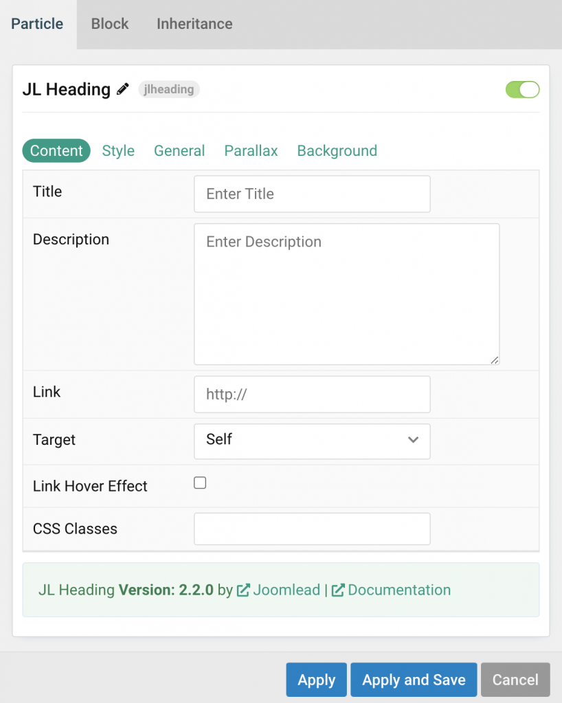 Heading Particle Documentation - JoomLead