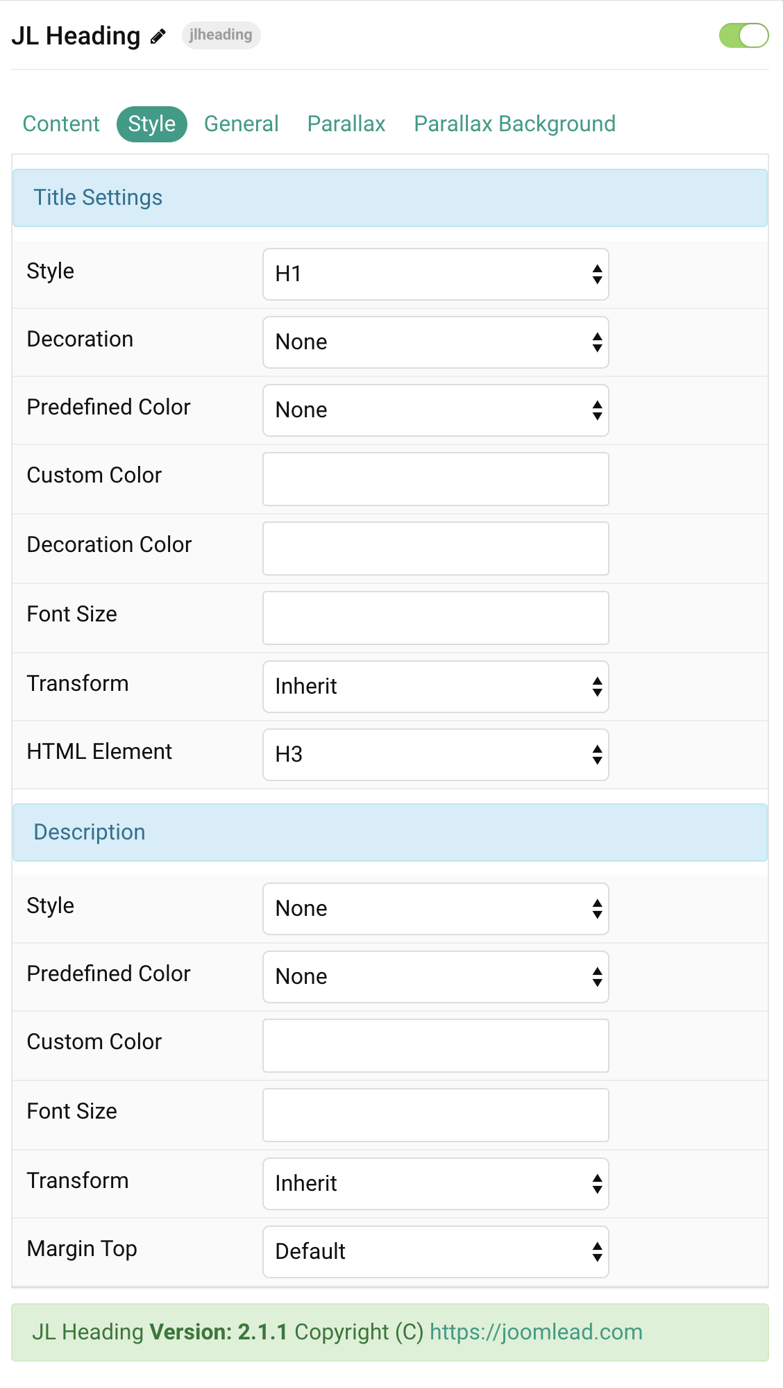 Heading Particle Documentation - JoomLead