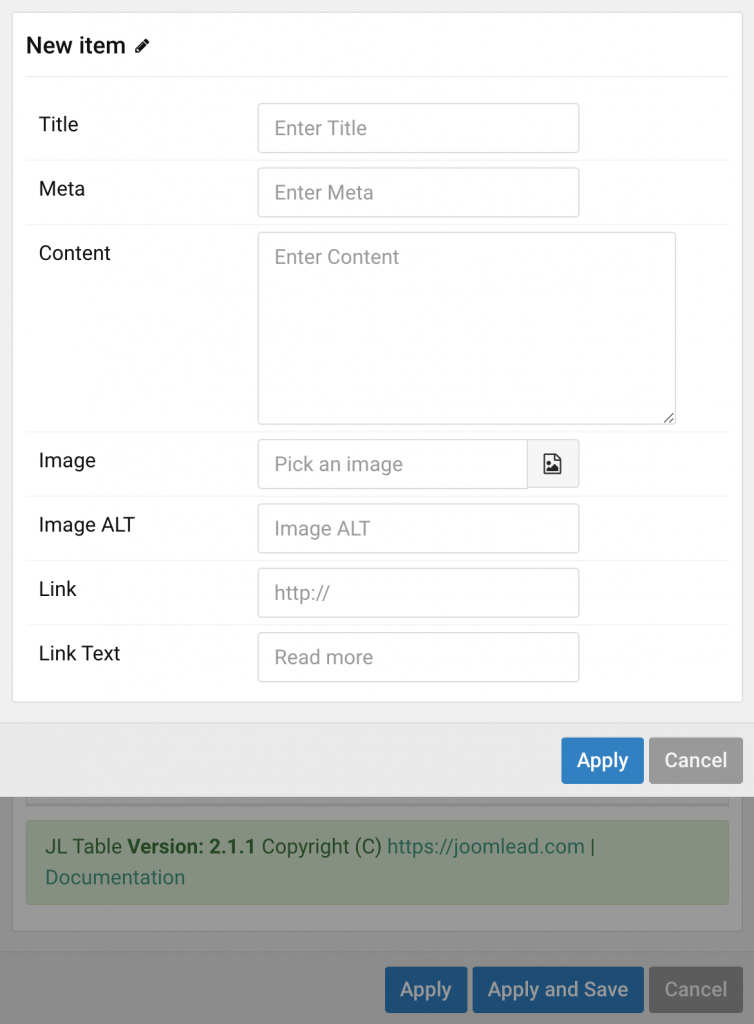 Table Particle Documentation - JoomLead