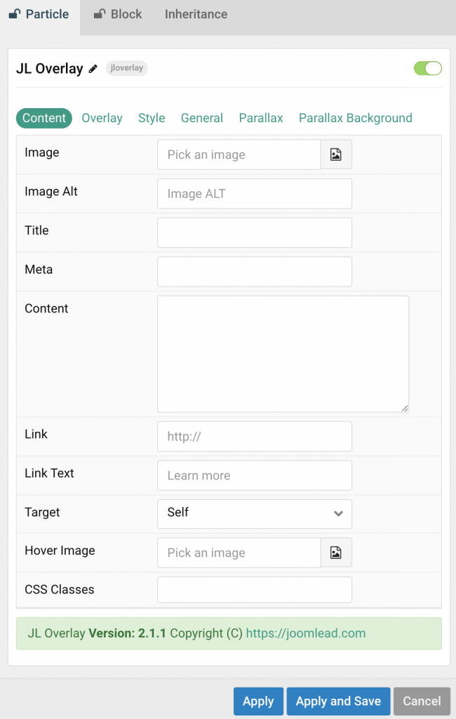 Overlay Particle Documentation - JoomLead
