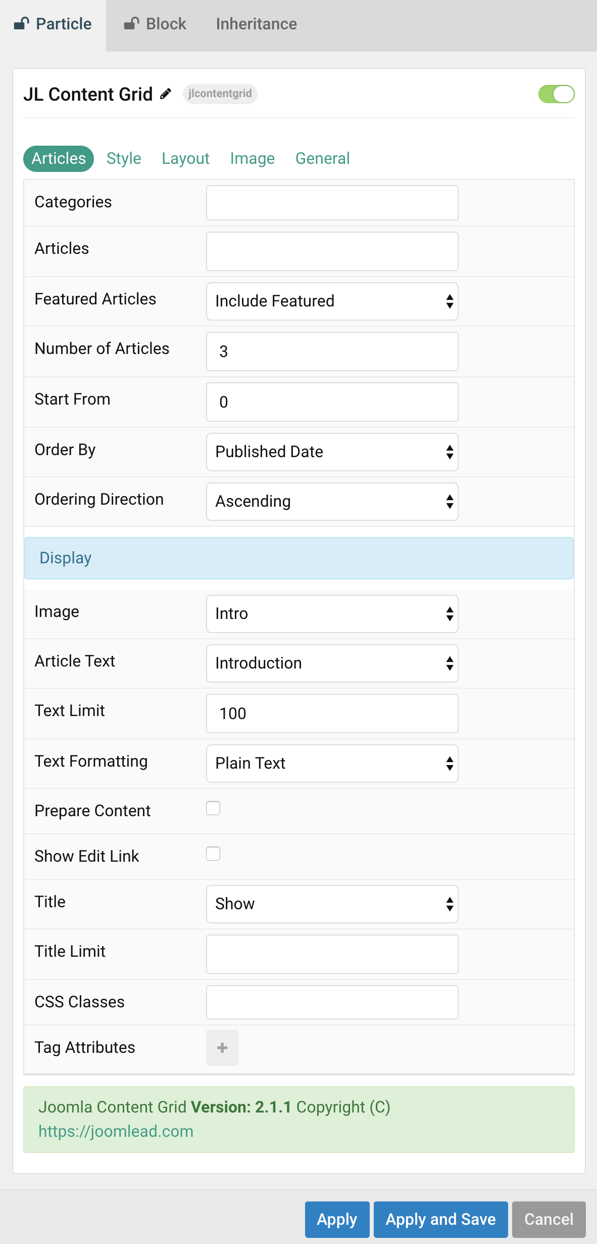 Joomla Content Grid Particle - JoomLead