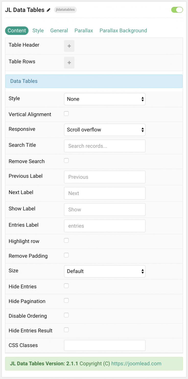 Data Tables Particle Documentation - JoomLead