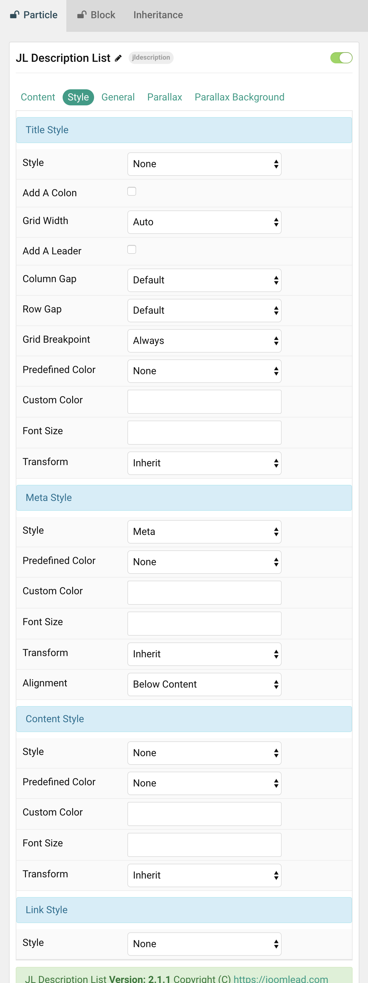 Description List Documentation - JoomLead
