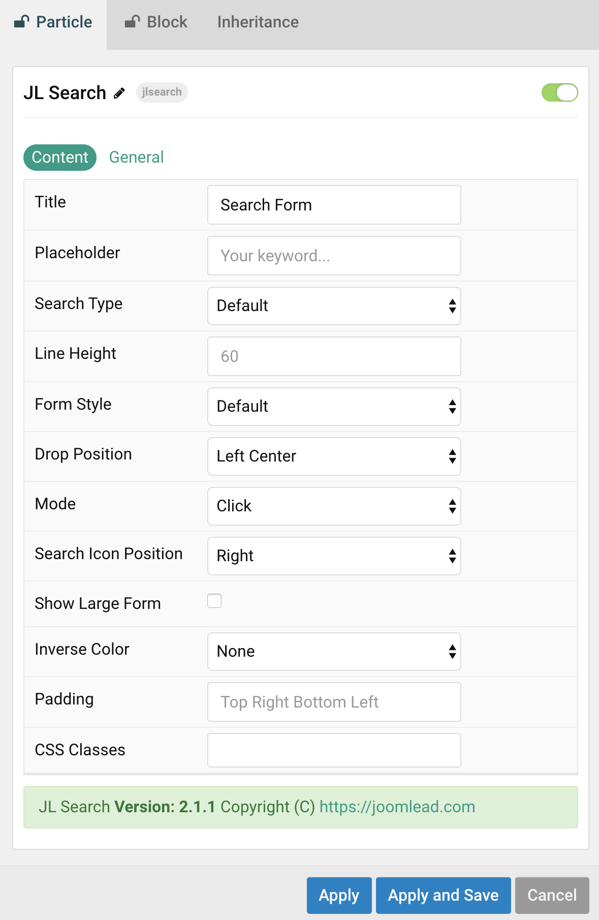 Search Particle Documentation - JoomLead