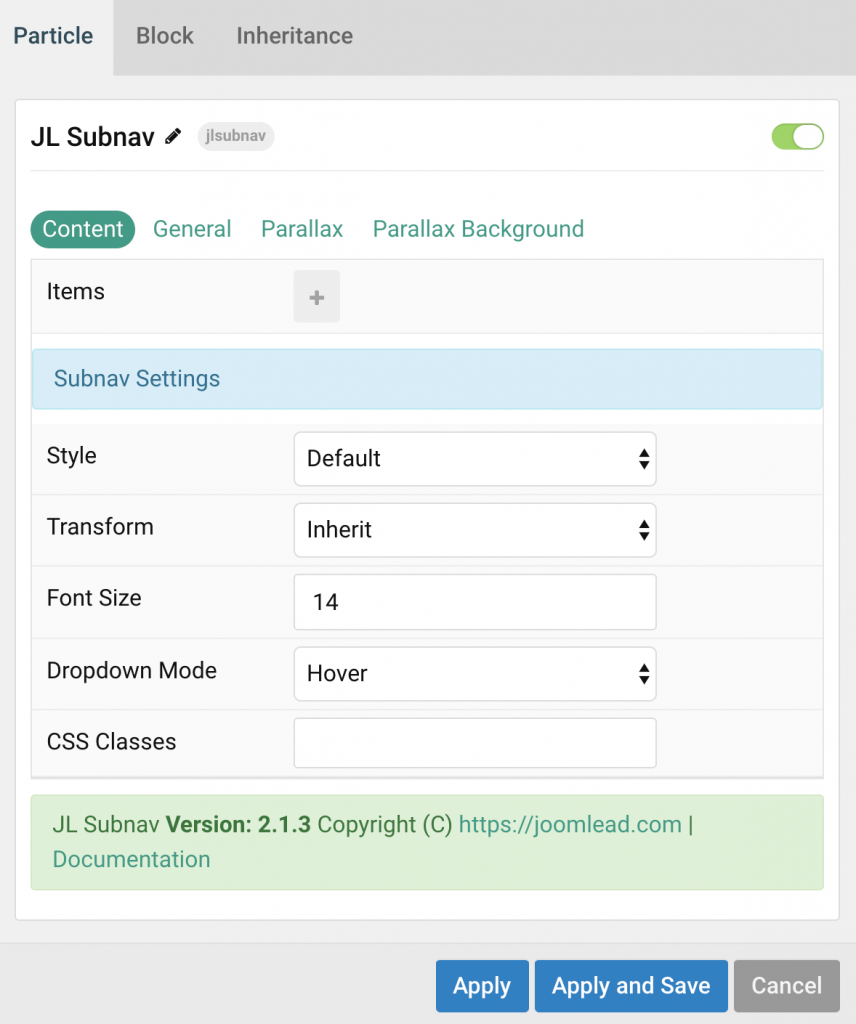 Subnav Particle Documentation - JoomLead