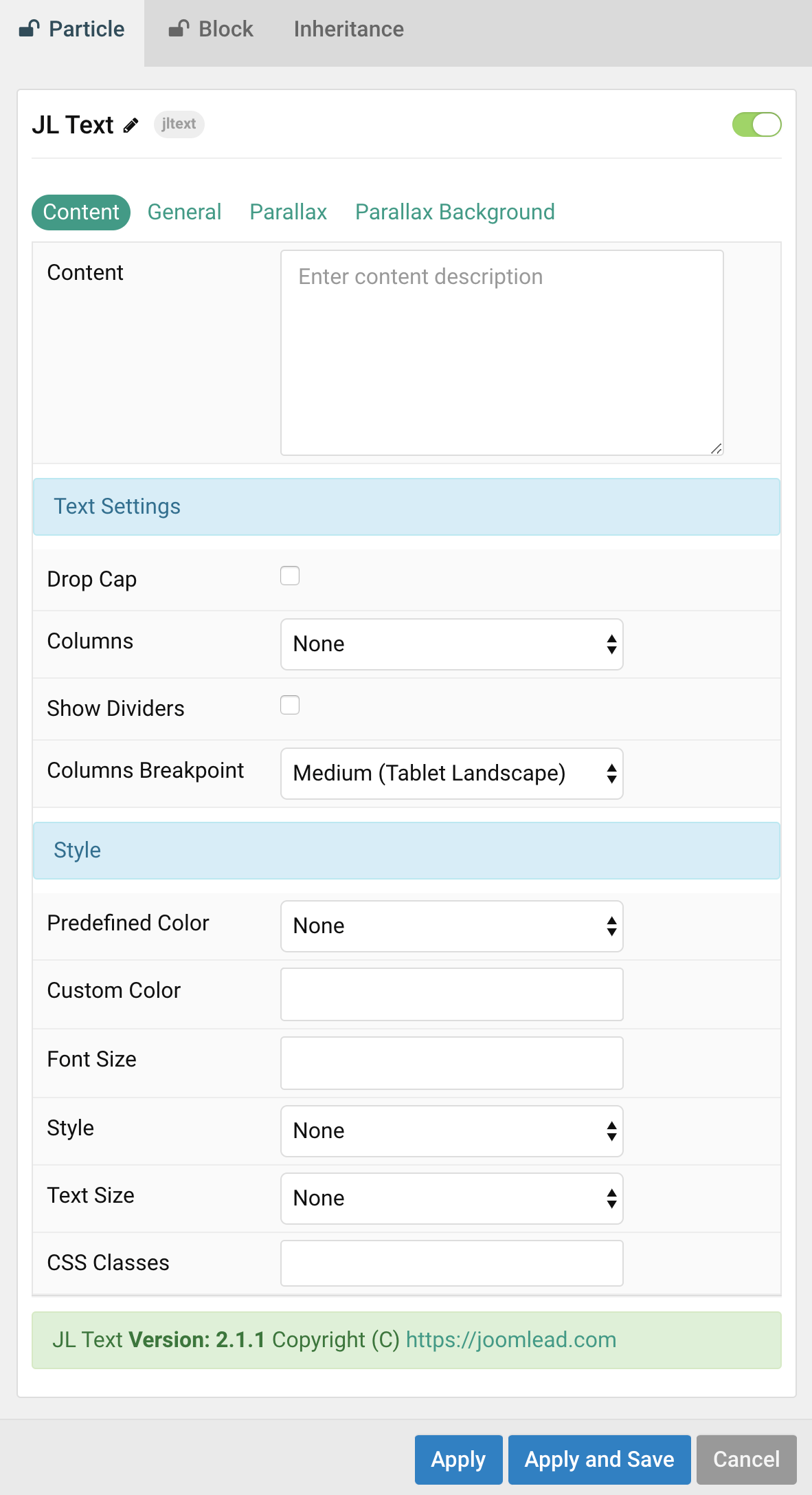 Text Particle Documentation Joomlead