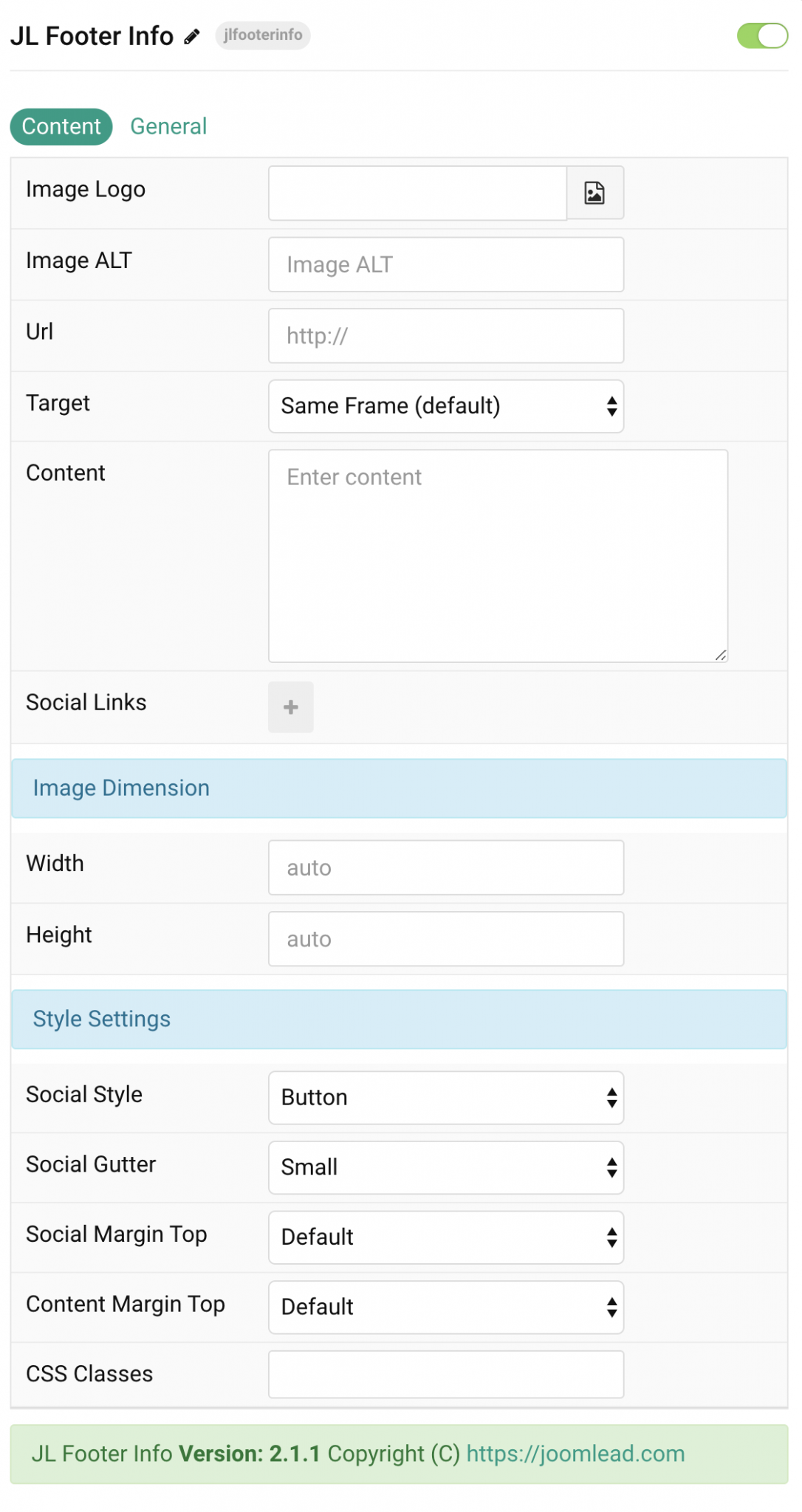 Footer Info particle - JoomLead