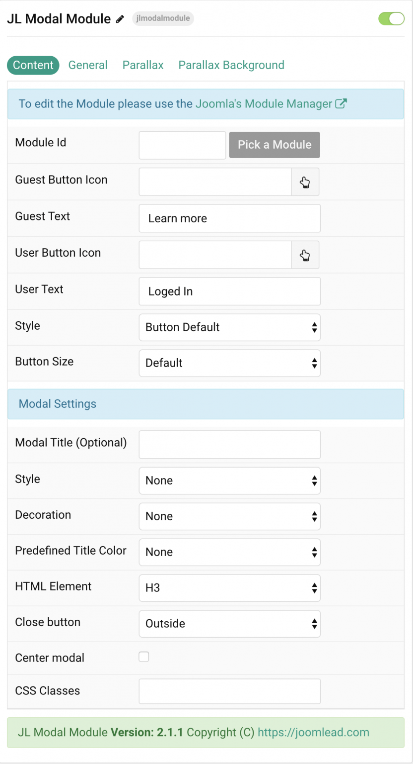 Modal Module/Widget Particle - JoomLead