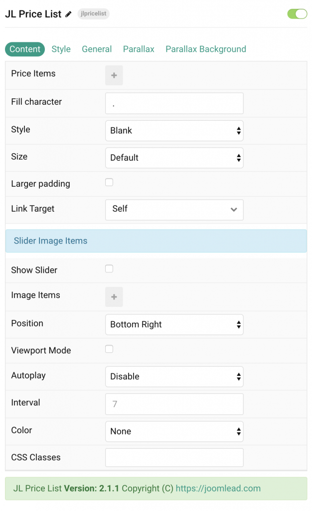 Price List Particle documentation - JoomLead