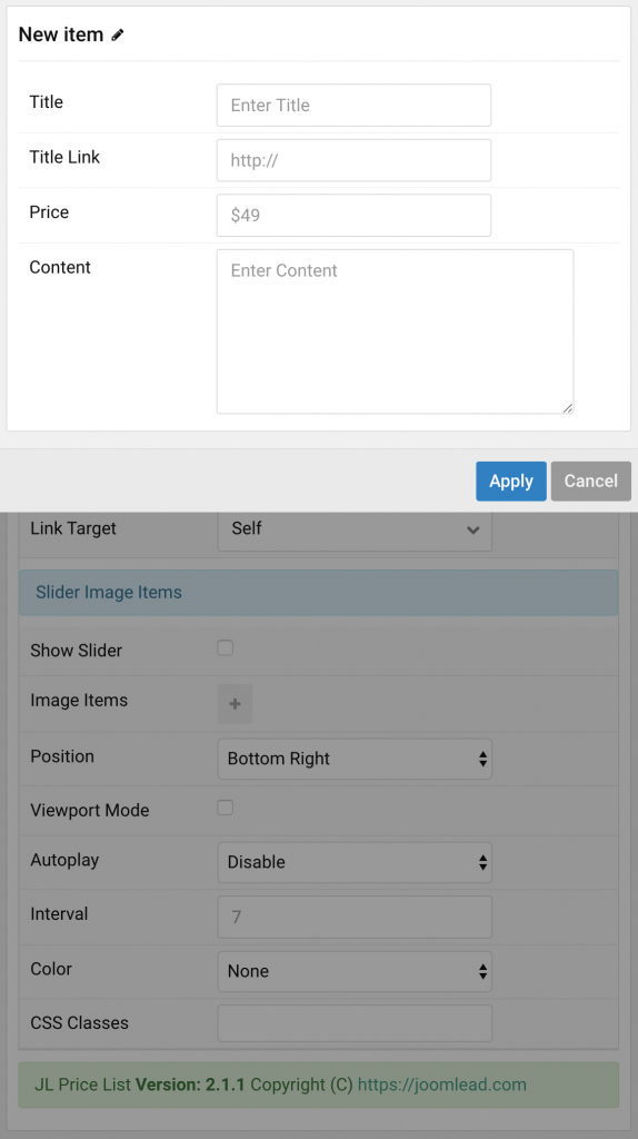 Price List Particle documentation - JoomLead